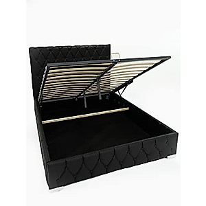 Upholstered Bed Frame with Storage, Faux Leather Platform Bed Frame, No Box Spring Needed, Black-Full