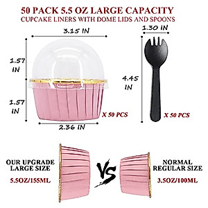 Cupcake Liners And Wrapers With Lids 50 Pack,LNYZQUS 5.5 Oz Large Foil Muffin Tins Or Liners,Disposable Baking Cups, Cupcake Wrappers Holders For Wedding Valentine-Pink in gold