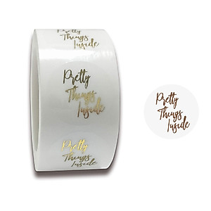 FUNWALTILES Clear Gold Pretty Things Inside 500pcs Wedding Gift Decoration Mail Seals Roll Labels Sticker Round 1"
