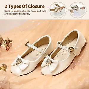 DREAM PAIRS Girls Mary Jane Dress Shoes for Toddler Heart Rhinestone Front Bow Ballerina Flat (Toddler/Little Kid),Size 10 Toddler,Ivory/Pu,ANGEL-22