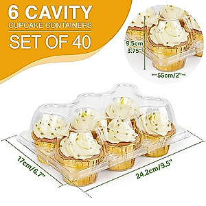 LotFancy Cupcake Containers 6 Count, 40 Pack, Half Dozen Clear Cupcake Boxes, Plastic Muffin Holders with Detachable Tall Dome Lid, Disposable Cupcake Carriers, BPA Free, Standard Size