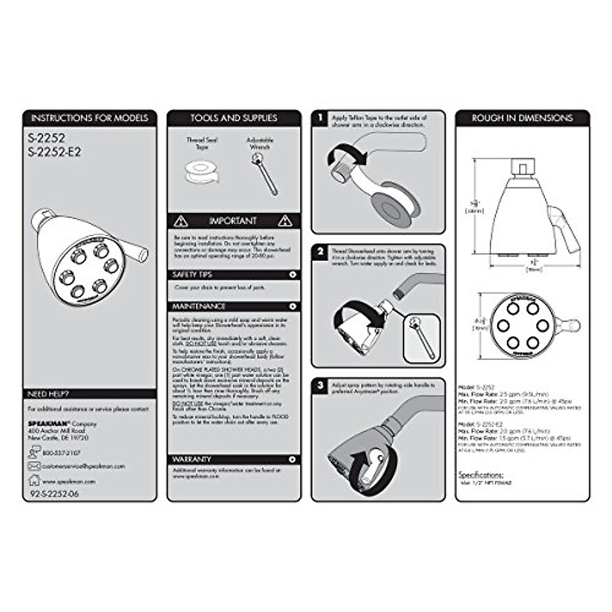 Speakman S-2252 Signature Icon Anystream Adjustable High Pressure Shower Head-1.75 GPM Solid Brass Replacement Bathroom Showerhead, Polished Chrome, 2.5
