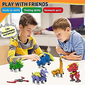 Wenbeier Robot Dinosaur Toys 6-in-1 Combined Large Robot Toys Take Apart Toys Including 6 Dinosaur Action Figures -Triceratops Deformation Toys for Kids 6-12（10“）