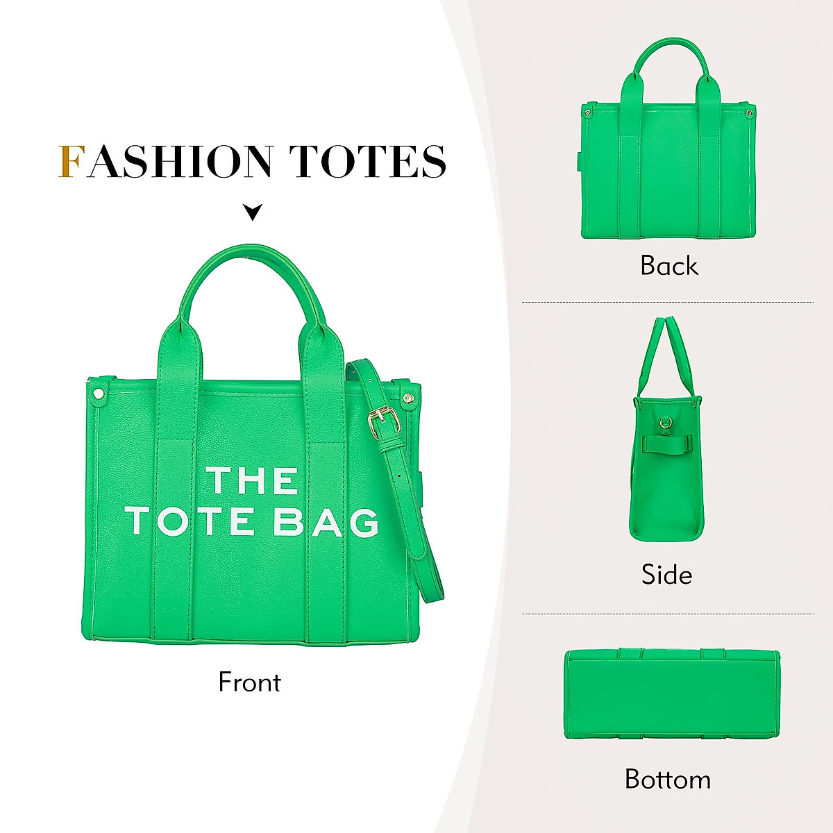 JQAliMOVV Tote Bag for Women, Trendy Leather Tote Bag Small Personalized Top Handle Crossbody Handbags for Work Travel (Green)