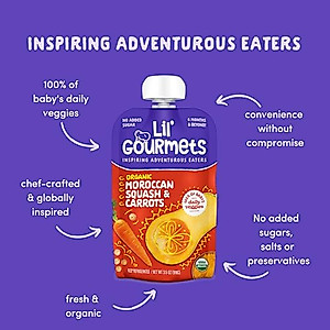 Lil’ Gourmets Organic & Fresh Veggie-Rich Baby Food, Clean Label Project Purity Award Winner, For 6+ Months, 3.5oz Pouch. Ships Chilled to Your Door (Variety Pack of 12)
