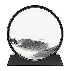 A Mindful Office Moving Sand Art Decor (10 Inch) - Perpetual Motion Desk Toy Brings Uniquely Relaxing Vibe to Your Home Round Glass Frame with Black, White and Gold Liquid sandart12inchbwg 12 Inch