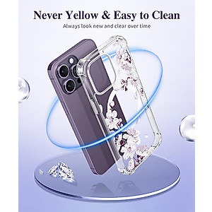 GVIEWIN for iPhone 14 Pro Max Case Compatible with MagSafe, [Screen Protector + Camera Lens Protector][MIL-Grade Protection] Magnetic Floral Clear Shockproof Women for 14 Pro Max Phone Case(Foliolosa)