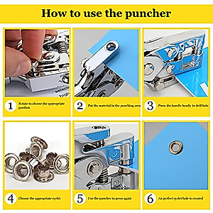 POUPHY Hole Punch Tool, Eyelet Hole Puncher Kits with 3/16 inch 200 Pcs Gold & Silver Metal Grommets for Leather Fabric Belt Clothes Card Paper Canvas Decorative Repair