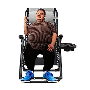 Oversized XL Padded Zero Gravity Chair Folding Patio Lounge Chair Recliners Adjustable Recliner with Cup Holder & Side Table, 420 lbs Weight Capacity, Gray