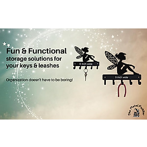 The Metal Peddler Fairy Key Holder or Necklace Hanger with 5 Hooks - Small 6 inch Wide - Made in USA; Wall Mounted