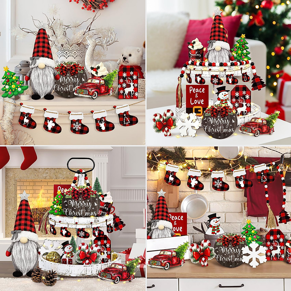 13 Pc Christmas Gnome Plush Tiered Tray Decor Set - Holiday Table Decorations for Home Kitchen Party