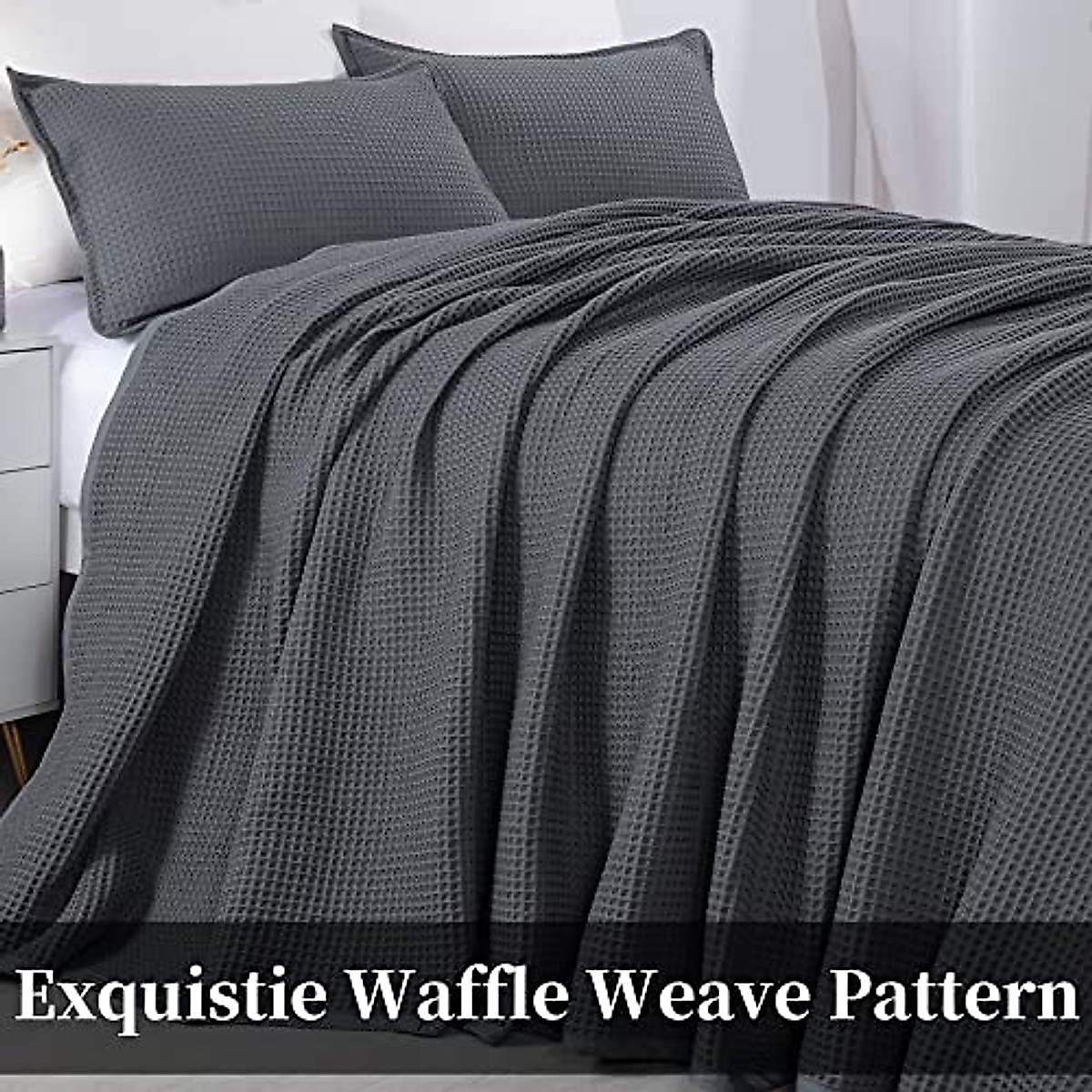 HOMBYS Cotton Waffle Blanket Oversized King 120x128 in, Huge Breathable Waffle Weave Family Blanket for All Season, Large Grey 10x10 Lightweight Throw Blankets for Couch, Bed, Sofa