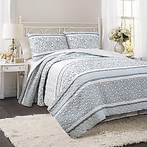 Lush Decor Quilt Set, King, Nisha 3 Piece, Blue
