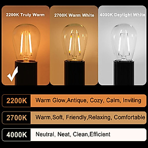ROMANJOY LED Light Bulbs, 11-15W Equivalent Incandescent Bulbs Replacement, Waterproof Bulbs for Outdoor Patio String Lights, Vintage Edison LED Filament Bulb (S14-2W-E26-15Pack, 2200K Warm White)