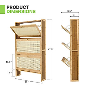 Magshion Narrow Shoe Cabinet for Entryway Slim Thin Bamboo Freestanding Shoe Storage with Flip Drawers for Hallway, Living Room, Bedroom (Natural, 47.5" x 27" x 7")