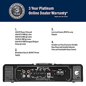 Planet Audio AC4000.1D Anarchy Series Car Audio Amplifier - 4000 High Output, Class D, Monoblock, 1 Ohm Stable, Low Level Inputs, Low Pass Crossover, Hook Up To Stereo and Subwoofer