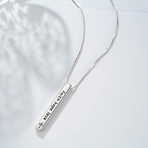 WINNICACA Vertical Bar Necklace 925 Sterling Silver White Opal Faith Necklace for Women Inspirational Jewelry for Women Her Daughter Birthday Gifts