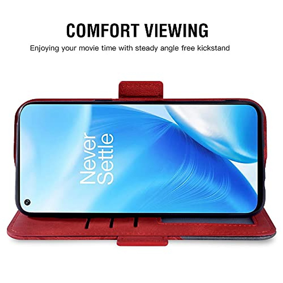 Compatible with OnePlus Nord N200 5G Wallet Case and Tempered Glass Screen Protector Flip Card Holder Stand Cell Phone Cover for One Plus N 200 G5 1 Plus 200N 1plus One+ 1+ N2005G 2021 Women Men Red