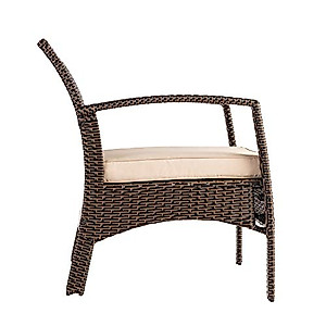 Patio Sense 62776 Bondi Armchair All Weather Lightweight & Durable Outdoor Seating Wicker Low Maintenance Khaki Cushion Included - Mocha