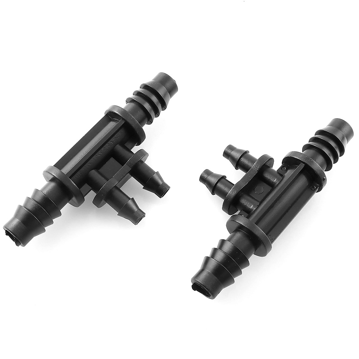 RLECS 6pcs 3/8 Inch to 1/4 Inch Greenhouse Drip Irrigation Water 4 Way Splitter for 4 mm Drip Hose Gardening Water Irrigation Fittings, Black