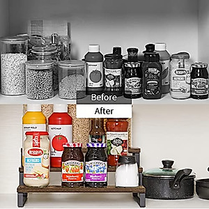 Giikin 3-Tier Spice Rack, 13.7 Inch Wood Step Shelf Countertop Spice Storage Holder, Kitchen Pantry Cabinet Organizer Cupboard for Spice Bottles, Jars, Seasonings, Baking Supplies, Metal Frame