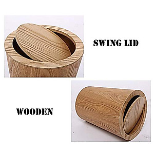ZZFF Wood Trash Can with Swing Lid,Round Kitchen Garbage Can,Japanese Small Waste Bin Wastebasket for Office Bathroom Livingroom A 19x19x30cm(7x7x12inch)
