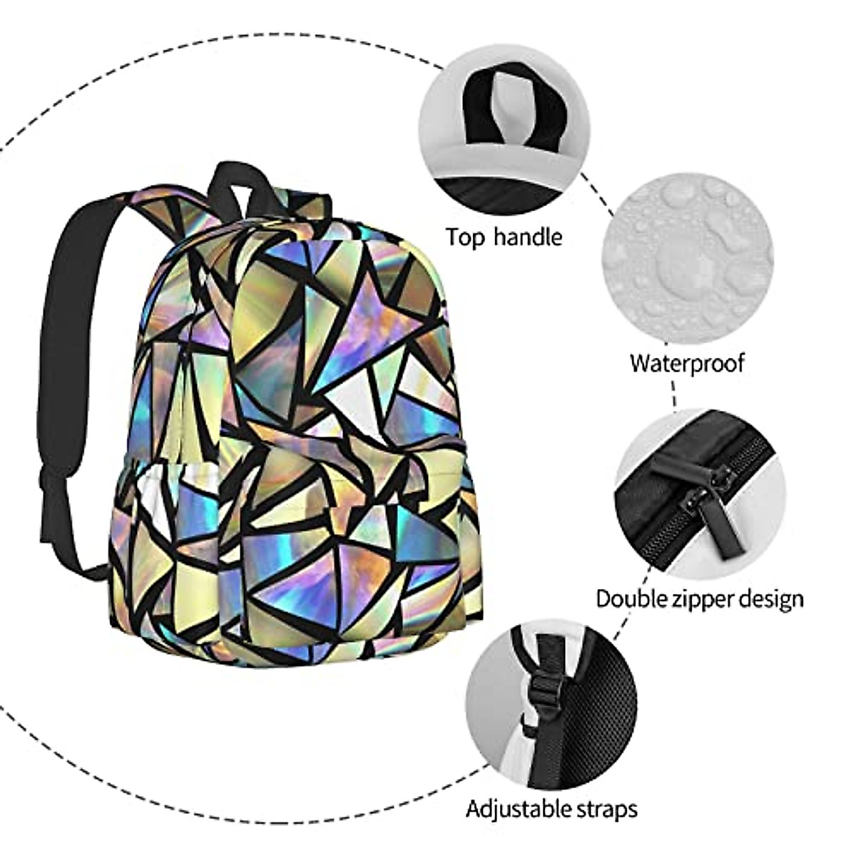 Oplp Brightly Colored Triangles Large Capacity Backpack Lightweight Personalized Laptop Bag Tablet Travel School Bag with Multiple Pockets