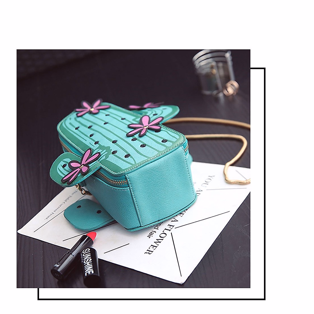 MILATA Women Cactus Shape PU Leather Mini Cross Body Bag Cute Purses Shoulder Chain Bag