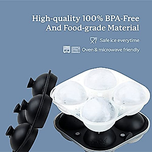 Samuelworld Large Ice Ball Maker with Lid, 4 x 2.5 Inch Ice Balls - BPA Free, Easy To Fill Round Silicone Ice Tray, Perfect Spheres Craft Ice Maker for Whiskey, Cocktails, Gifting - Black