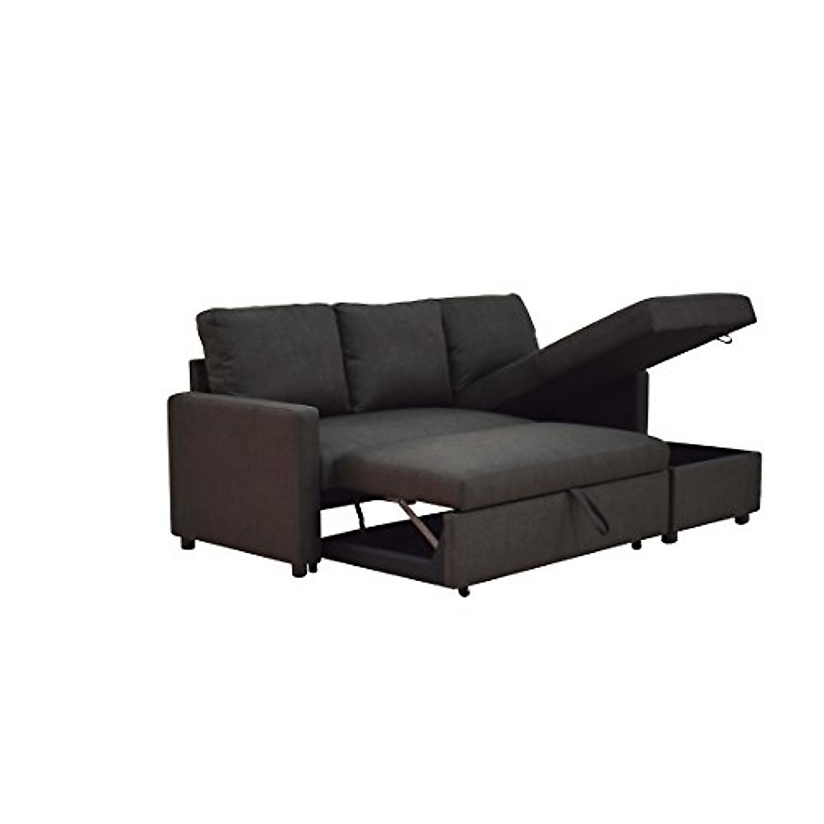 ACME FURNITURE Hiltons Charcoal Linen Sectional Sofa with Sleeper and Storage