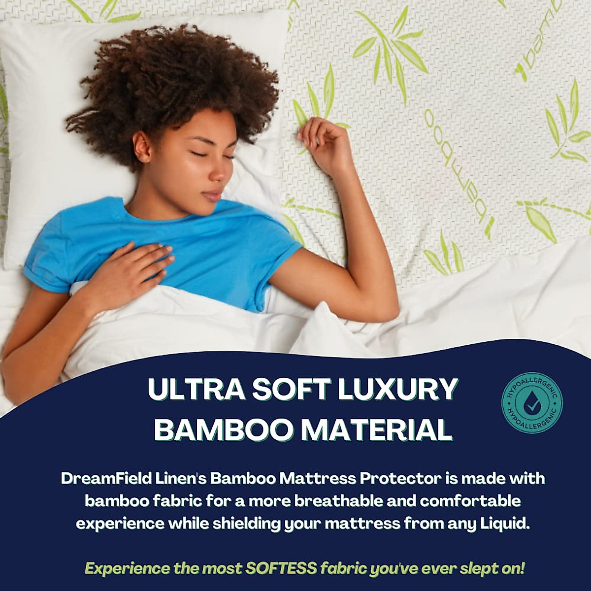 Bamboo Mattress Protector with Zipper - 100% Waterproof King Size Cooling Mattress Cover - Ultra Soft Jacquard Fabric Breathable Noiseless Mattress Pad Cover - Zippered Mattress Encasements