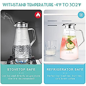 Glass Pitcher with Lid - HIHUOS 68oz Water Pitcher with Precise Scale Line - Easy Clean Heat Resistant Iced Tea Pitcher - Borosilicate Glass Carafe with Free Brush - Premium Gift Box