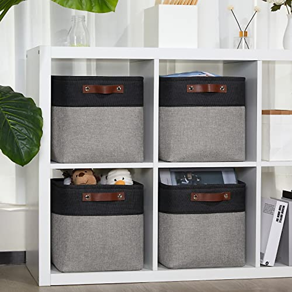 DULLEMELO Collapsible Bundle Baskets 4 Cube Baskets 11"x11"x11" + 6 Small Baskets 11.8"x7.9"x5.1"（Black&Grey)
