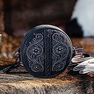 Montana West Western Purses for Women Crossbody Bag Circle Round Bag Vintage Shoulder Handbag MW1076-118BK