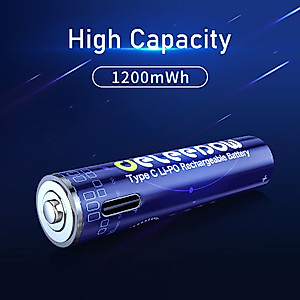 Deleepow Rechargeable AAA Batteries USB Port 1200mWh AAA Lithium Rechargeable Batteries 1500 Cycle with USB Cable 4-Pack