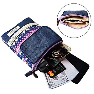 WITERY Small Canvas Cell Phone Purse Wallet- Handmade Cute Floral Cross Body Phone Pouch with Shoulder Strap for Women Teen Girls