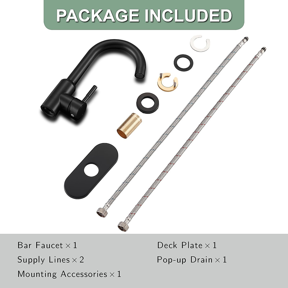 Black Bathroom Faucet, Single Handle Bathroom Sink Faucet Wet Bar Pre-Kitchen RV Small Vanity Faucet with Deck Plate, Supply Hoses and Drain Stopper Psygee