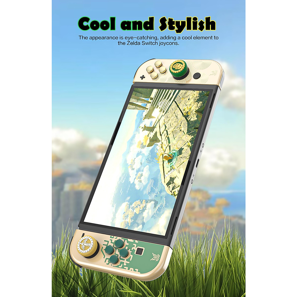 Switch Thumb Grip Caps for The Legend of Zelda: Tears of The Kingdom, Soft Silicone Joystick Cover and Switch Button Caps for Switch OLED/Switch lite - GreenGold