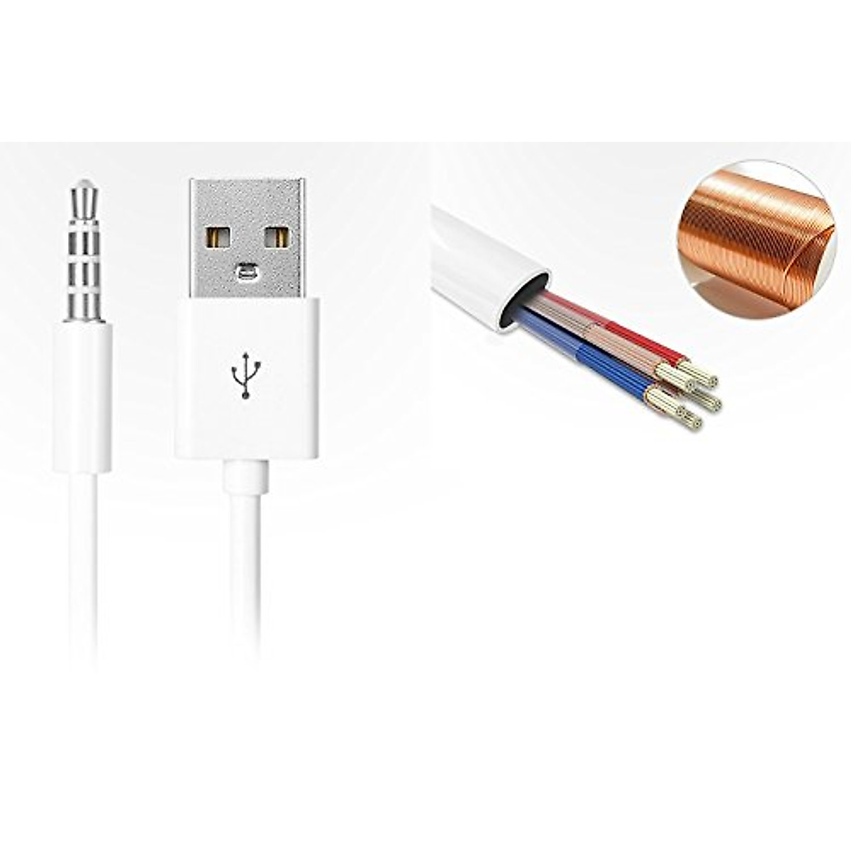 iPod Shuffle Cable, iAbler 2 Pack 3.5mm Jack/Plug to USB USB Power Charger Sync Data Transfer Cable for iPod Shuffle 3rd 4th 5th MP3/MP4