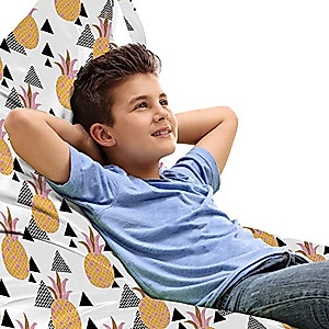 Ambesonne Pineapple Lounger Chair Bag, Modern Ananas Illustration of Exotic Tropic Colorful Fruits and Triangles, High Capacity Storage with Handle Container, Lounger Size, White Multicolor