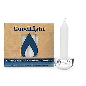 Paraffin-Free Shabbat and Sabbath Ceremony Candles, Made from Vegan Palm Wax, Jewish Shabbat Candles, 3-Hour Burn Time (12 Unscented Shabbos Candles, White)