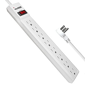 Digital Energy 8 Outlet Surge Protector Power Strip Power Strip - 15 AMP, 1875 W, 125 V, 350 J Surge Protection, ETL Listed - Flat Plug, White, 3 FT