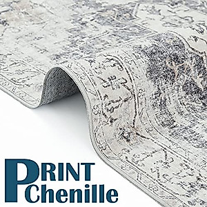 COLLACT Runner Rug 2x5 Area Rug Persian Rug Vintage Rug Indoor Floor Cover Grey Multi Print Distressed Carpet Gray Thin Rug Chenille Mat Foldable Accent Rug Kitchen Living Room Bedroom Dining Room