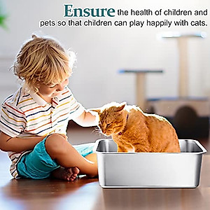 3 Pieces Stainless Steel Cat Litter Box Large Metal Litter Box Pets Litter Basin Pan Never Absorbs Odor, Rustproof, Easy to Clean, Safe and Hard for Cat Rabbits (17.7 x 13.8 x 5.9 Inches)