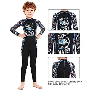 Full Body Kids Swimsuit One Piece Rash Guard Long Sleeve Wetsuit Skin for Girls Boys Children, Sunsuit Swimwear UPF 50+ UV Sun Protection Quick Dry for Beach Water Sports (Boy Black, S)