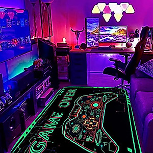 Csivoisw Gamer Rug Boys Gaming Rug for Kid Bedroom Game Printed Carpet, Glow in The Blacklight Game Rug, Playroom Large Non-Slip Rug Mat for Teen Boys Girls Room Decor 60x39 Inch