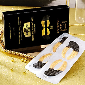 ICANdOIT 24K Gold Eye Mask For Dark Circles&Puffiness,Anti-Aging,Anti-Wrinkle With Hyaluronic Acid and Collagen,Eye Zone Care Eye Patches for All Skin Types,Best Gift Idea for Women&Men,7Pairs