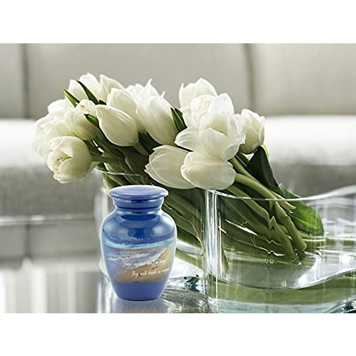 Footprints Keepsake Urn, Footprints Token Urn for Ashes, Hand Painted Minature Beach Urn, Handmade Beach Mini Urn with Velvet Case & Bag (Keepsake)