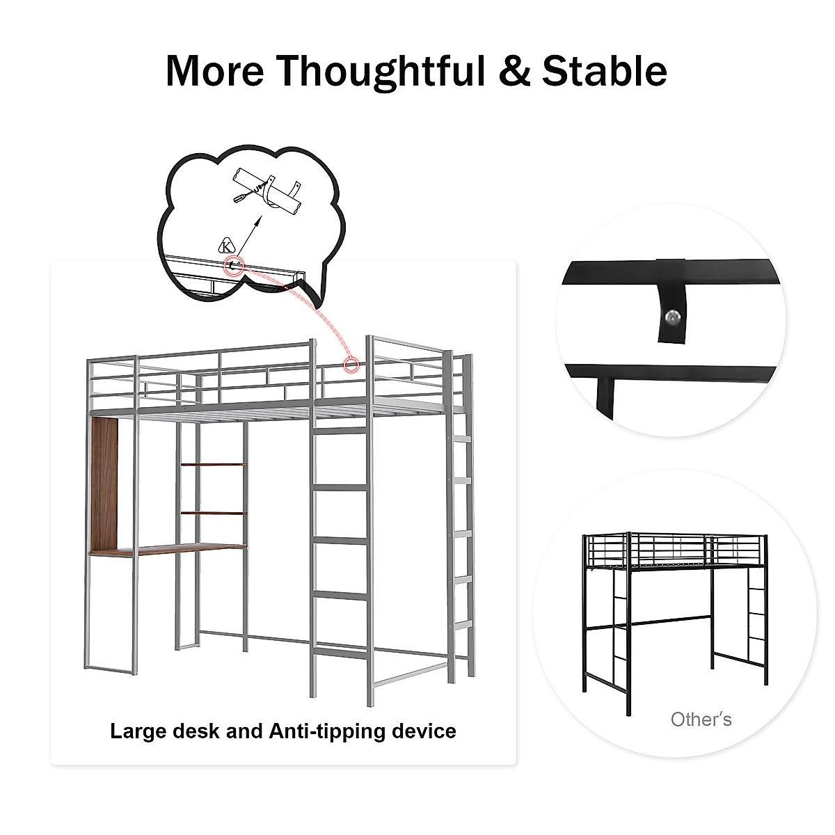Merax Twin Metal Loft Bed with 2 Shelves and one Desk,Loft Bed Frame with 2 Built-in Ladders,12.2/'' H Safety Guardrail,Noise Free,No Box Spring Needed,Silver
