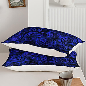 AILONEN Blue Roses Duvet Cover Set Queen Size, Romantic 3D Floral Printed Bedding Set for Lovers,Couple,Wife,Blue Luxury Comforter Cover for Bedroom Decor,1 Duvet Cover 2 Pillowcases,3-Piece